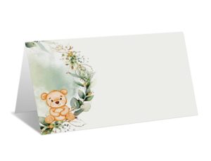 place cards for greenery bear party, editable name place cards, seating place cards for tables, tent style cards for baby shower, birthday party, easy folding, pack of 25 escort cards(b02)