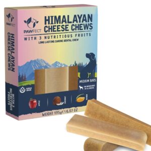 himalayan dog chews long lasting - mixed fruits yak cheese dental chews for dogs | supports digestion | promotes immunity | healthy dog treats for medium dogs (6.8oz, pack of 3)