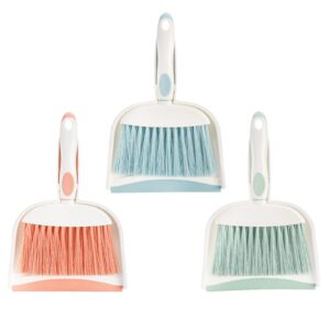 frcctre 3 pack small dustpan and brush set, multipurpose small hand broom and dustpan set, plastic whisk broom and dustpan cleaning sweep tools for desk car keyboard countertop home kitchen