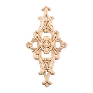 muxsam wood carved appliques furniture decorative onlays, 1pc unpainted diy center carving decal for door wall ceiling cabinet dresser mirror bed mantel bench decoration, 20x10cm/7.8"x3.94"