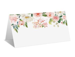 place cards for floral party, editable name place cards, seating place cards for tables, tent style cards for wedding, valentine's day, bride & baby shower, easy folding, pack of 25 escort cards(b17)