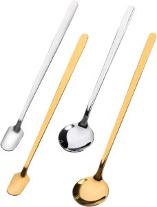 4-pack 6-2/3-inches coffee spoons, stirring spoons, tea spoons long handle, gold teaspoons, gold spoons, ice tea spoons, long spoons for stirring,espresso spoons stainless steel