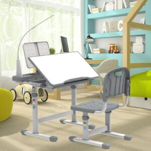 belanitas kids desk and chair set 3-12 years, kids school desk for kids, height adjustable kids study desk with light, 40-degree tiltable desktop kid desk, space grey