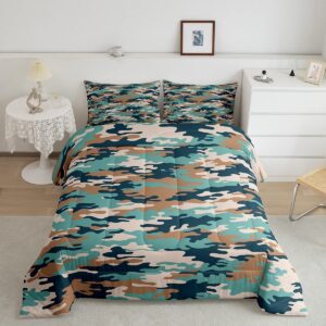 camouflage comforter set youth army camo bedding set for kids boys girls 3d military art comforter teal blue brown decor quilt set room 3pcs queen size