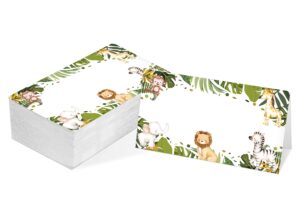 table place card, jungle safari animals themed tent style cards, pack of 25 half-fold reception place card, wild animal food labels, perfect for baby shower, birthday party c04