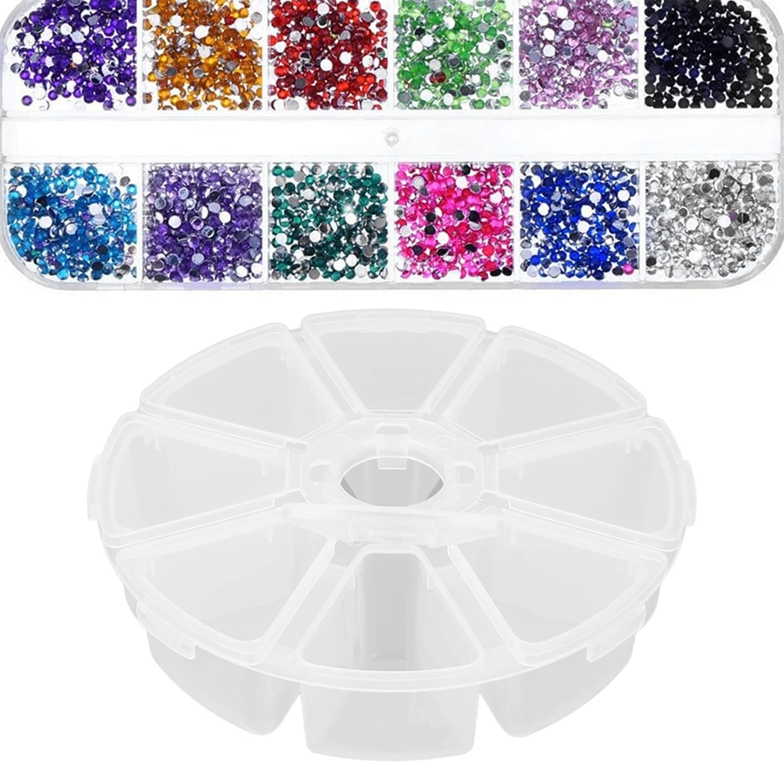 8 Grids Jewelry Dividers Box Organizer, Round Clear Plastic Bead Case Storage Container for Jewelry, Nail Art, Small Items, DIY Craft