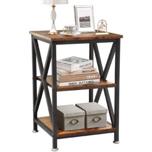 end tables with storage shelf, 12" d x 16" w x 24" h, 3-tier side table, end tables living room farmhouse, x-shaped night stands for bedrooms bedside tables