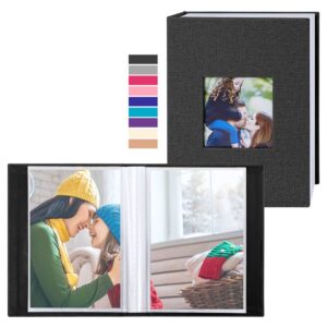 ywlake photo album 4x6 100 pockets 2 packs, small mini capacity linen photo album bulk sets, each pack holds 100 top loader vertical only picture for kids boy girls black