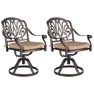 jovno outdoor furniture 2-piece cast aluminum bistro swivel arm chair set, patio dining set-bronze (khaki)