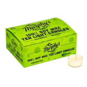 murphy’s naturals soy wax tea light candles | vegan | responsibly sourced soy wax | fragrance free | 36 candles per box