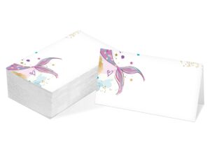 table place card, mermaid themed tent style cards, pack of 25 half-fold reception place card, perfect for baby & bride shower, mermaid birthday party, wedding c10