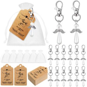 60 pieces angel keychains, 60 pieces white organza bags, 60 pieces thank you tags angle key chains baby shower favors guest return baptism gifts