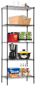 fll wire shelving unit 5-tier nsf-certified heavy duty commercial grade metal storage shelves, 14" d x 24" l x 60" h adjustable wire rack shelving for bathroom kitchen pantry closet (black)