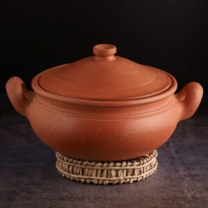 swadeshi blessings exclusive range unglazed clay pot for cooking & serving with lid/earthen kadai/mud handi/mitti ke bartan (with mirror shine) + free ash for cleaning (2 liters)