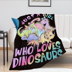 just a girl who loves dinosaurs blanket cute dinosaurs decor throw blanket gifts for girls super warm soft plush lightweight fleece flannel blanket winter bedding blanket for kids adults women 40"x50"