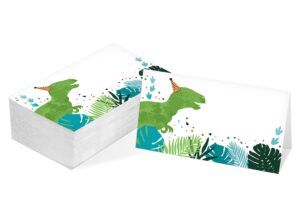 table place card, dinosaur themed tent style cards, pack of 25 half-fold reception place card, green blue dino food labels, perfect for baby shower, dinosaur birthday party c06