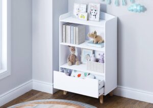 utex kids bookshelf, children bookcases with storage and drawer, wood kids toy storage organizer for playroom,bedroom, nursery school, white