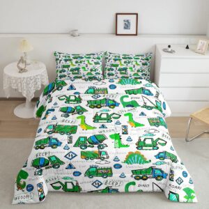 construction bedding set full boys cute dinosaur trucks comforter set boys girls cartoon equipment truck excavator decor comforter dinosaurs machinery cars quilt set green dino bedroom duvet set