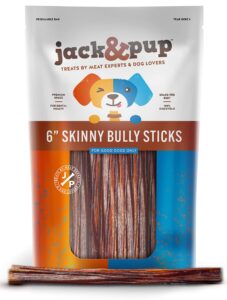 jack&pup 6 inch skinny bully sticks for small dogs | thin odor free bully sticks sheaths | all natural, 100% beef pizzle sticks for seniors and puppies (skinny, 30 pack)