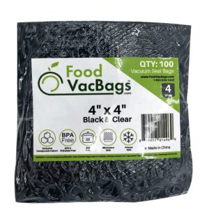 foodvacbags 4" x 4" black back clear front embossed vacuum sealer bags pouches (100 count)