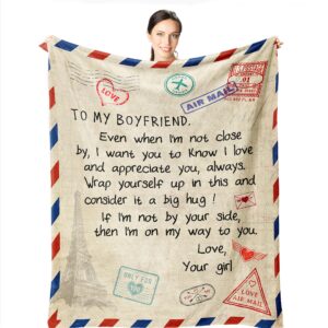 wisegem boyfriend gifts - boyfriend blanket from girlfriend - sentimental gifts for boyfriend - romantic gifts for him 60"x50" - best boyfriend gifts for men - anniversary birthday gift ideas for him