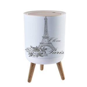 nordic style trash can - floral paris famous paris landmark eiffel tower travel france graphic design push top trash can with lid - scandinavian modern garbage can - round trash bin w/ legs for kitchen/bathroom/dog proof, 1.8 gallon - 7l