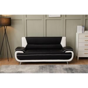 kingway furniture lilian faux leather livingroom sofa in blackwhite