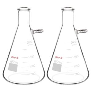 stonylab borosilicate glass filtering flask, bolt neck with tubulation (2 pack) (2000ml)