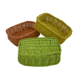 Rectangle Small Wicker Baskets for Sundries 3pcs Storage Bins (Colorful)