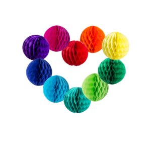 colorful rainbow hanging tissue paper honeycomb balls pride party decorations pom poms for rainbow sunshine cloud sun themed birthday baby shower gender reveal wedding party décor