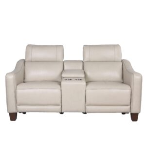 steve silver furniture ivory dual-power leather loveseat, wall saver design, transitional style, top grain leather, usb charging port, power headrest and power footrest, 39" d x 71" w x 38" h, ivory