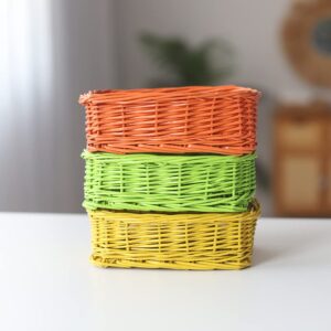 Rectangle Small Wicker Baskets for Sundries 3pcs Storage Bins (Colorful)