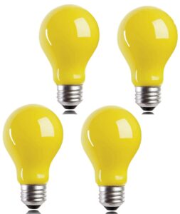 qixivcom 4 packs 3w a19 led bug light bulbs yellow led bulbs e26 outdoor bug light bulb 25w equivalent 2000k amber glow bug light bulb night light for bedroom garden patio porch backyard hallway