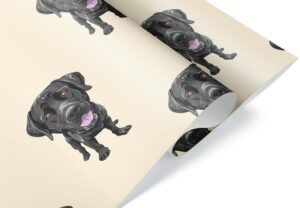 cute black labrador retriever gift wrap, black lab wrapping paper, dog christmas birthday party decoration decor (6 foot x 30 inch roll)