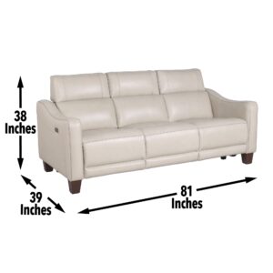 Steve Silver Furniture Ivory Dual-Power Leather Sofa, Power Headrest, Footrest, USB Charging, Transitional Design, for Living Room, Home Theatre, Top Grain Leather, 39" D x 81" W x 38" H, Ivory