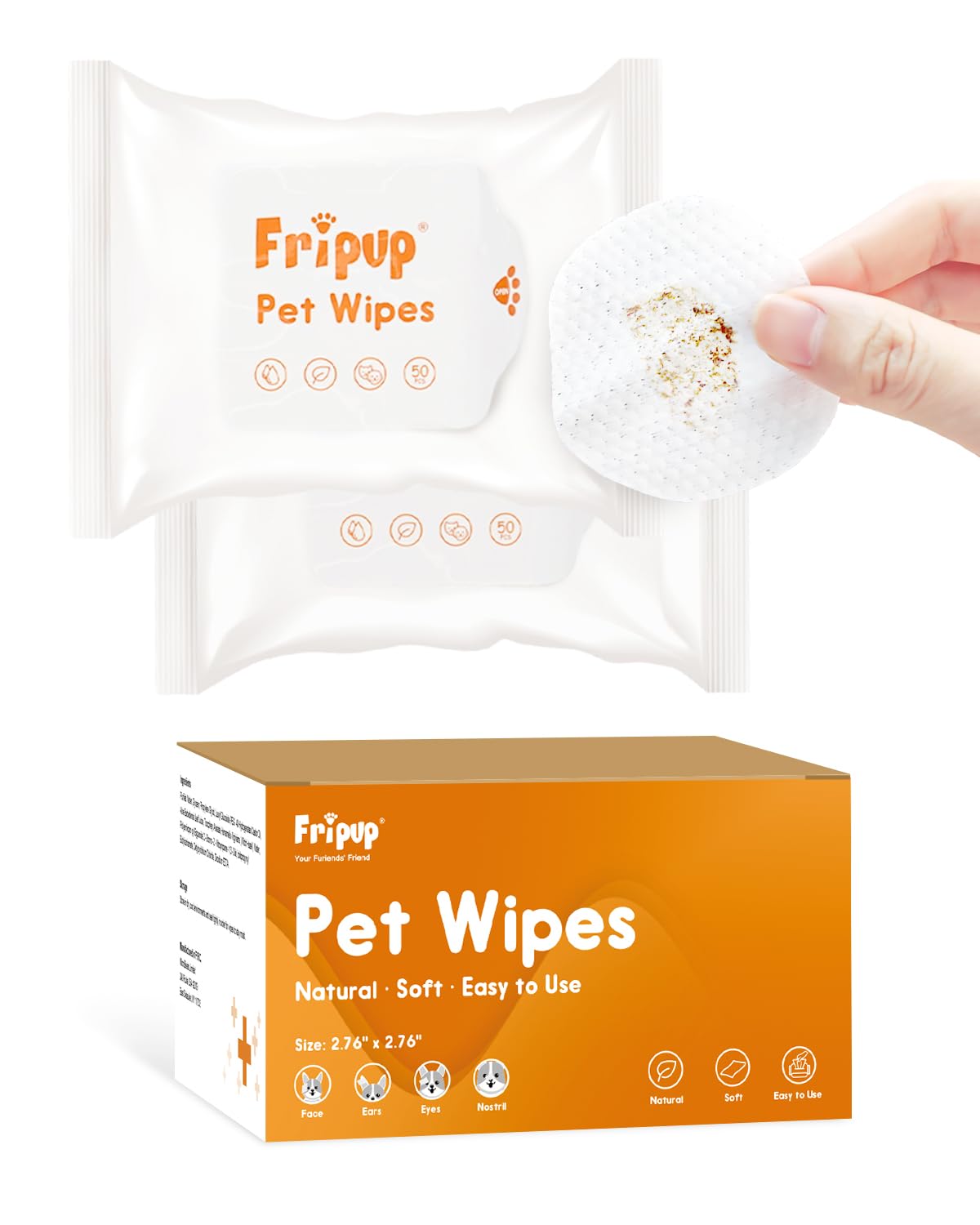 FriPuP Dog Eye Wipes, Travel Size Pet Wash Pads for Ear Face Wrinkle Cleaning, Gentle Tear Stain & Eye Discharge Remover for Cats Kitten Puppy, Essential Small Dog Items, Soft 100 Count (Pack of 2)