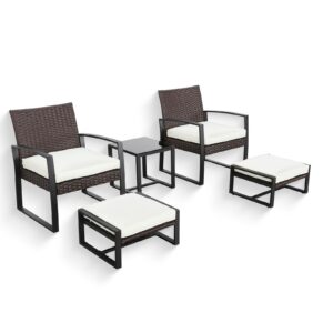 patiofestival patio conversation set 5 pieces outdoor wicker furniture sets chairs with ottoman 3.1" thickness cushions (beige)