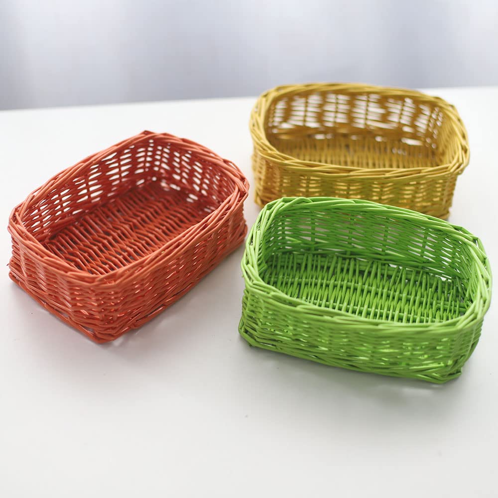 Rectangle Small Wicker Baskets for Sundries 3pcs Storage Bins (Colorful)