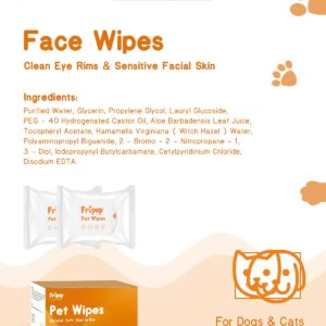 FriPuP Dog Eye Wipes, Travel Size Pet Wash Pads for Ear Face Wrinkle Cleaning, Gentle Tear Stain & Eye Discharge Remover for Cats Kitten Puppy, Essential Small Dog Items, Soft 100 Count (Pack of 2)