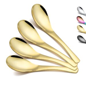 kyraton gold soup spoons 4 pieces, stainless steel titanium plating thick heavy weight table spoons, asian chinese japanese spoon set for cereal ramen dishwasher safe