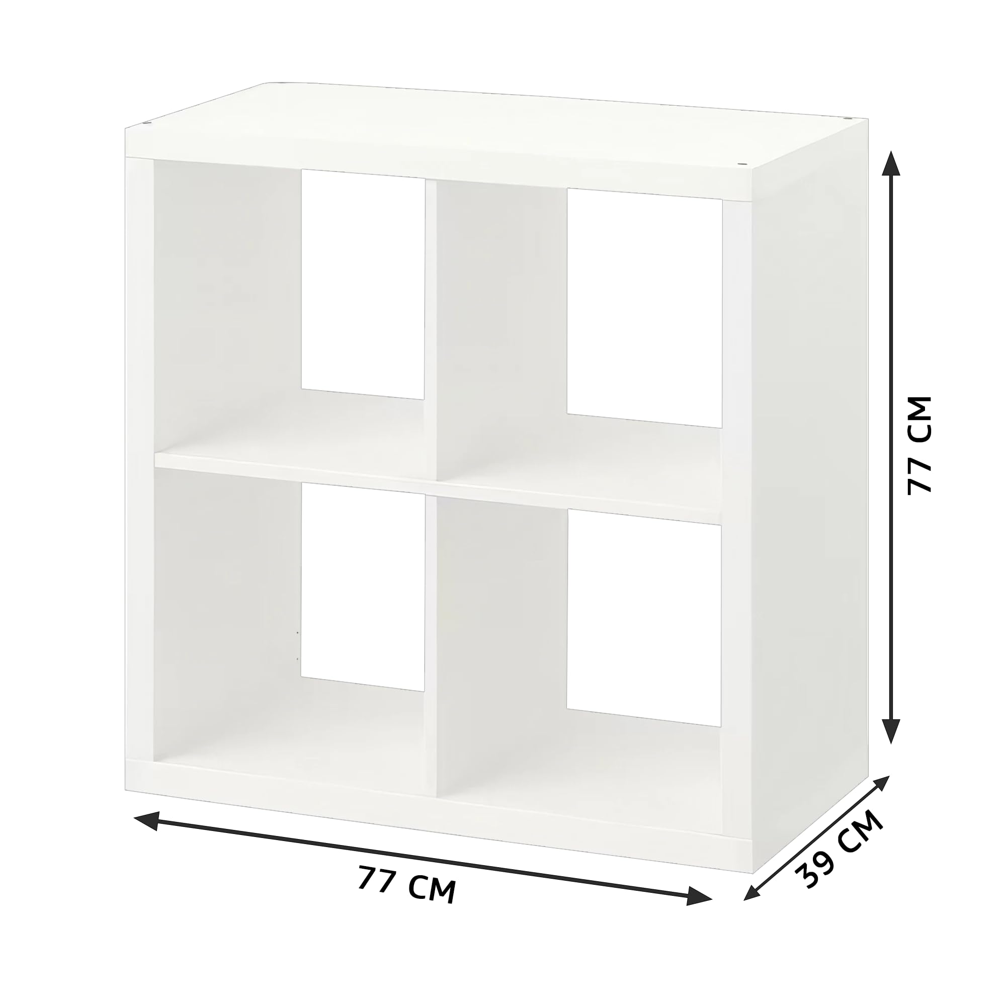 MAC KALLAX Shelving Unit, 4 Cube Storage Unit, 4 Square Shelving Unit Large Storage Solution Perfect for Basket or Boxes, For Home, Office Furniture, Living Room, 4 Shelves, 77x77 CM (White)