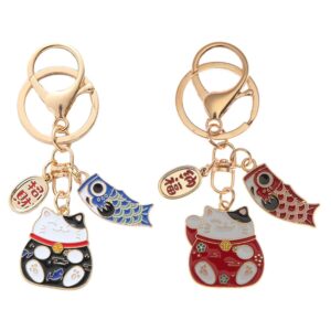 nuobesty maneki neko lucky cat keychain: japanese beckoning cat keyring fengshui fortune key chains for wealth fortune