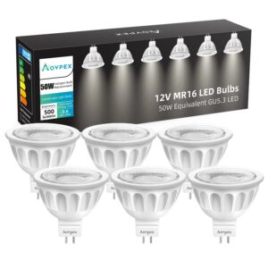 aovpex mr16 led bulb 6pack,12v 5w(50w halogen replacement),2700k warm white,gu5.3 bi-pin base, non-dimmable mr16 led spot light bulbs for indoor outdoor landscape lighting