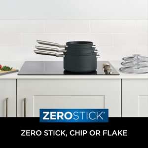 Ninja ZEROSTICK Stackable Cookware 3-Piece Pan Set, Non-Stick, 3 Saucepans, 16cm, 18cm and 20cm with Oven-Safe Glass Lids, Long Lasting Hard Anodised Aluminium, Grey, C53000UK