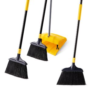 yocada heavy duty broom and dustpan set 3pcs brooms commercial outdoor indoor perfect for courtyard garage lobby mall market floor home kitchen room office pet hair rubbish