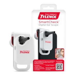 tylenol smartcheck 2.0 digital ear scope from children's, otoscope with light for iphone & android, ear camera; includes 1 otoscope clamp, 12 specula tips; 6 pediatric tips, 6 child/adult tips