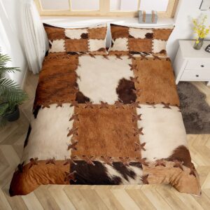 cowhide bedding sets patchwork cow print comforter cover (no filling)farm animal duvet cover set for kids boys girls western cowboy farmhouse bedspreads cover 2 pillow cases bedroom decor king size