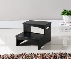 kb designs - 2 step wood step stool for kitchen, bathroom, bedroom, living room, black