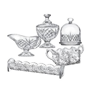 Godinger Serving Hostess Set - Butter Dish, Sugar and Creamer, Packet Holder, Cracker Tray - 5 Piece Set, Dublin Collection