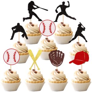 24 pcs baseball cupcake toppers glitter baseball players sports theme cupcake picks baseball sport theme baby shower kids birthday party cake decorations supplies